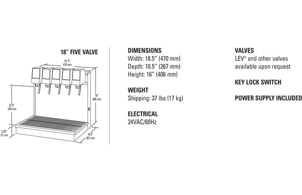 LANCER 18" WIDE 5 VALVE POST MIX TOWER, SANITARY LEVERS FREE SHIPPING ...