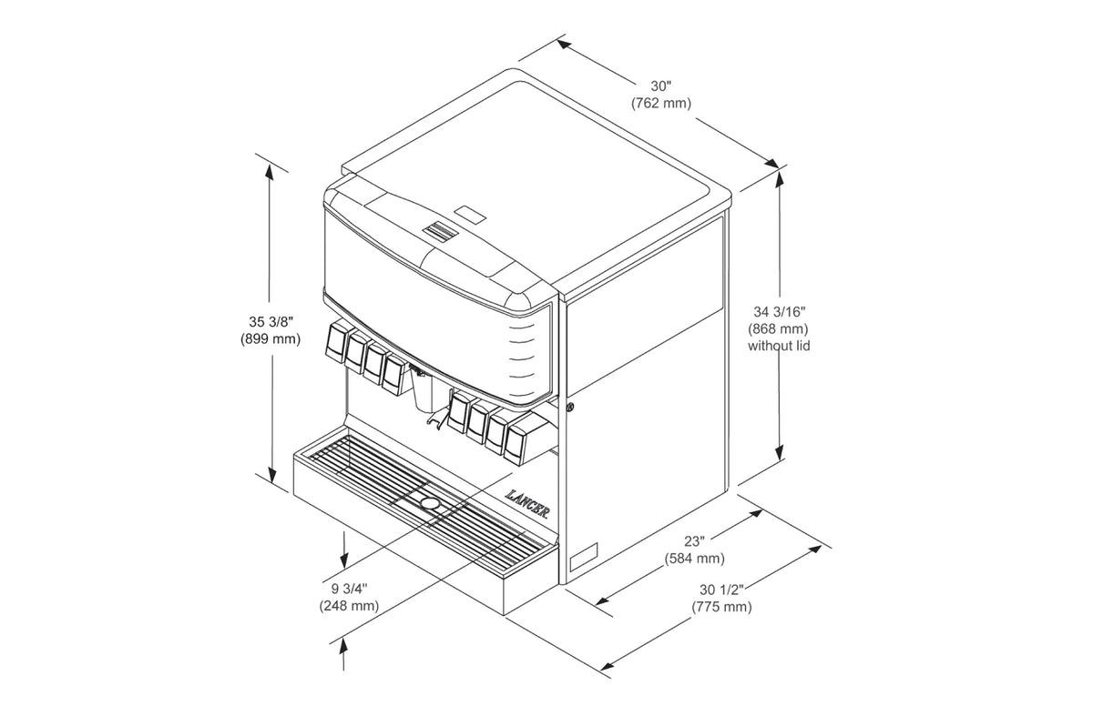 LANCER 30” WIDE 8 DRINK ICE COMBO IBD 4500-30 DISPENSER, PUSH BUTTON F ...