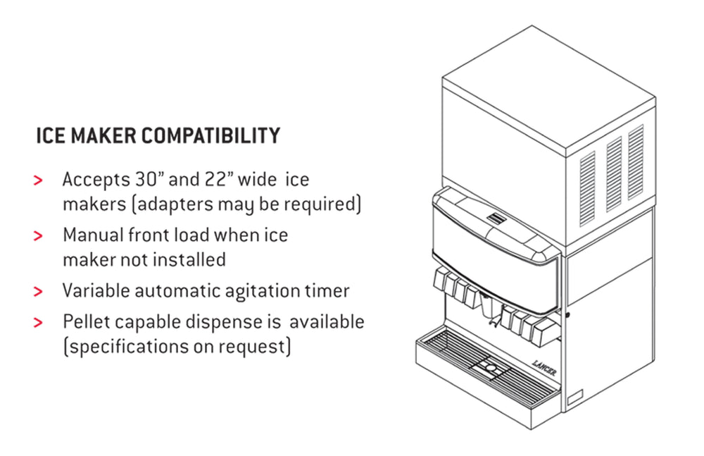 LANCER 30” WIDE 8 DRINK ICE COMBO IBD 4500-30 DISPENSER, PUSH BUTTON F - sodapartsexpress.com